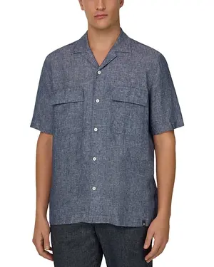 Boggi Milano Camp Collar Linen Denim Shirt