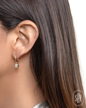 SHY CREATION 14k Yellow Diamond Dangle Hoop Earrings
