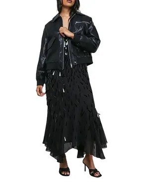 WAREHOUSE Faux Leather Distressed Bomber Jacket