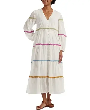 Chinti & Parker Cotton Rainbow Scallop Dress - Cream