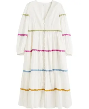 Chinti & Parker Cotton Rainbow Scallop Dress - Cream