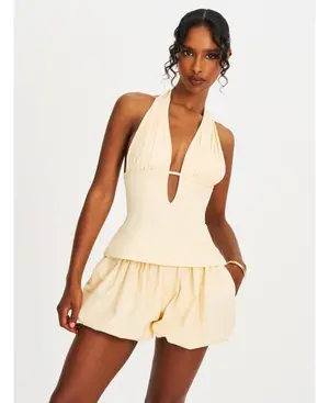 MISS CIRCLE NEW YORK Quinzelle Linen Bubble Hem Shorts - Yellow