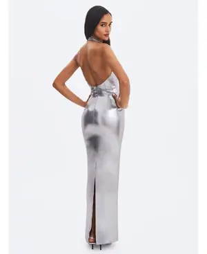 MISS CIRCLE NEW YORK Valeska Foil Plunging Sheath Maxi Dress