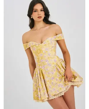 MISS CIRCLE NEW YORK Oana Floral Print Linen Mini Dress