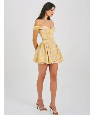 MISS CIRCLE NEW YORK Oana Floral Print Linen Mini Dress
