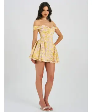 MISS CIRCLE NEW YORK Oana Floral Print Linen Mini Dress