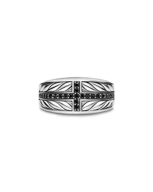 David Yurman Chevron Signet Ring In Sterling Silver With Black Diamonds - Black/silver
