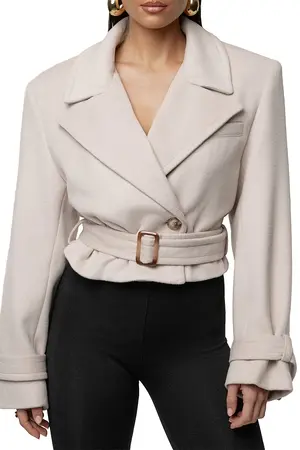 JLUXLABEL Belted Crop Jacket - Beige