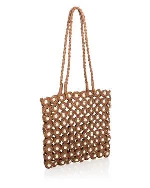 Aqua Imitation Pearl And Crochet Tote - Brown