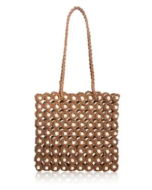 Aqua Imitation Pearl And Crochet Tote - Brown