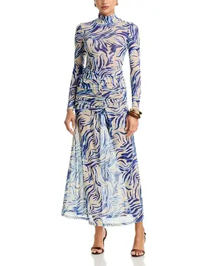 NIGHTCAP Lace Drop Waist Maxi Dress - Zebra Blue