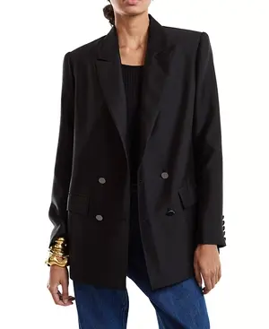 Cynthia Rowley Silk Wool Double Breasted Blazer - Black