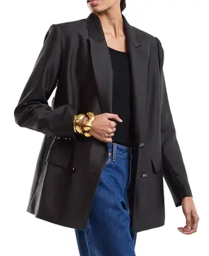 Cynthia Rowley Silk Wool Double Breasted Blazer - Black
