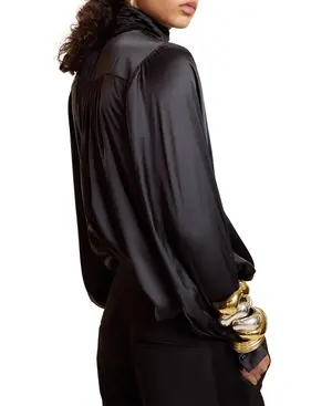 Cynthia Rowley High Neck Silk Blouse - Black