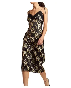 Cynthia Rowley Silk Lace-like Print Midi Slip Dress - Black