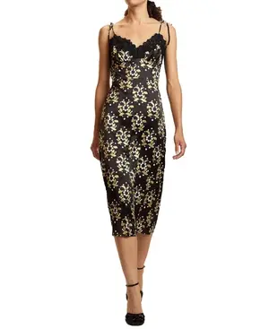 Cynthia Rowley Silk Lace-like Print Midi Slip Dress