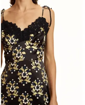 Cynthia Rowley Silk Lace-like Print Midi Slip Dress