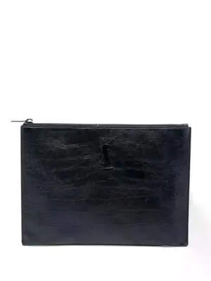 Saint Laurent 2018 Croc Embossed Leather Monogram Clutch
