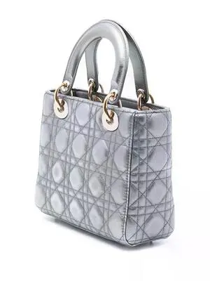Dior 2019 Small Metallic Lambskin Cannage My Abcdior Lady Satchel - Grey
