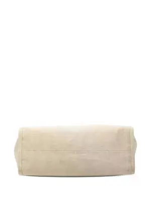 Prada 2000-2026 Large Linen And Vitello Logo Tote Bag - Neutrals
