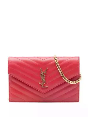 Saint Laurent 2016 Grain De Poudre Cassandre Envelope Chain Wallet - Red