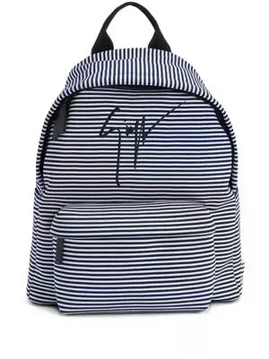 GIUSEPPE ZANOTTI Striped Embroidered-logo Backpack - Blue