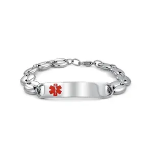 BLING JEWELRY Medical Id Tag Mariner Chain Stainless Steel Bracelet - Silver Tone