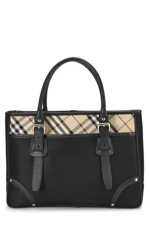 Burberry Check Zip Tote - Black