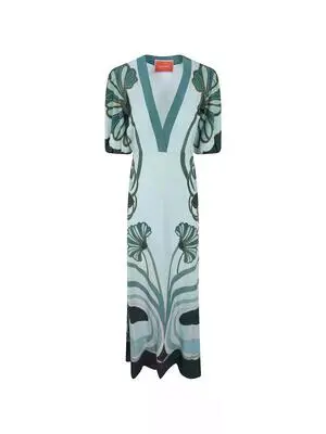 La DoubleJ Marlene Dietrich Blooming Tulip Placée V-neck Dress - Green