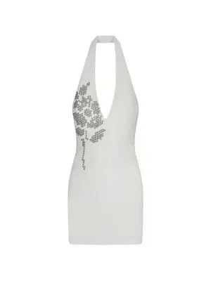 David Koma Metallic-flower Halterneck Mini Dress - White