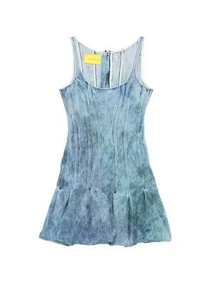 MARQUES' ALMEIDA Acid Wash Pleated Dress - Blue