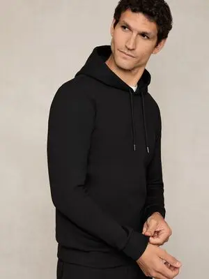 REISS Fabien Premium Interlock-jersey Hoodie - Black