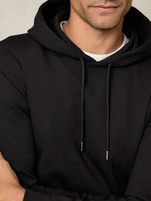 REISS Fabien Premium Interlock-jersey Hoodie - Black