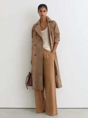 REISS Ester Suede Double-breasted Trench Coat