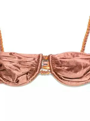 ISA BOULDER Ruched Weave Bikini Top - Brown