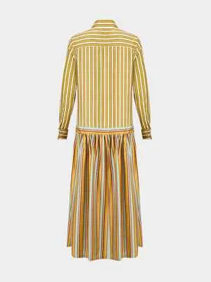 PAULA Rosalia Sun Stripes Printed A-line Silk Twill Dress - Yellow