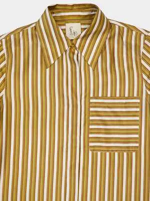 PAULA Rosalia Sun Stripes Printed A-line Silk Twill Dress - Yellow
