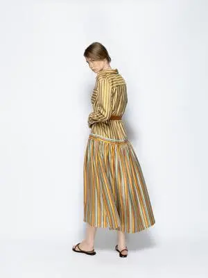 PAULA Rosalia Sun Stripes Printed A-line Silk Twill Dress - Yellow