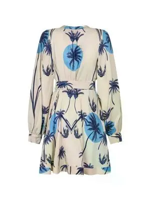 Raquel Diniz V-neck Palm Tree Print Mini Dress