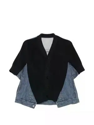 Sacai Panelled Denim-knit Cardigan - Blue