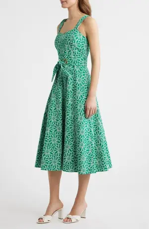 TAHARI ASL Floral Print Fit-and-flare Midi Dress With Belt