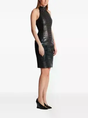Balmain Crocodile-embossed Halterneck Mini Dress