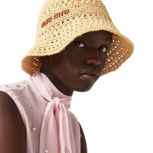 Miu Miu Woven Hat - Beige/cognac