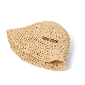 Miu Miu Woven Hat - Beige/cognac