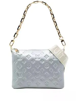 LOUIS VUITTON Monogram Embossed Lambskin Coussin Pm Satchel - Silver