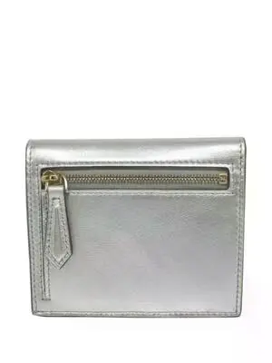 Fendi 2010-2025 Metallic Leather Logo Bifold Compact Wallet Small Wallets - Silver