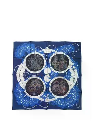 Hermès 20th Century Legende Brodee Silk Scarf Scarves - Blue