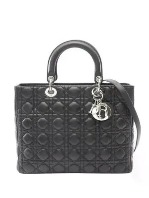 Dior 2010-2016 Large Lambskin Cannage Lady Satchel - Black