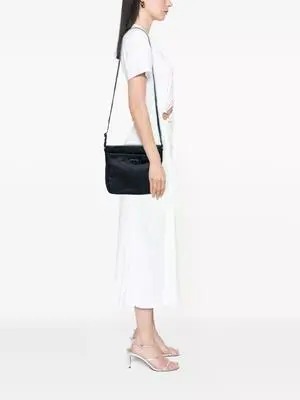 Prada Saffiano Trimmed Tessuto Zip Top Crossbody Bag - Blue