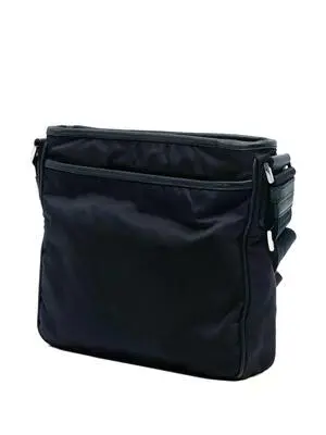 Prada Saffiano Trimmed Tessuto Zip Top Crossbody Bag - Blue